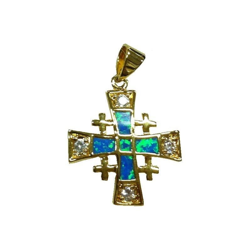 Jerusalem Cross Pendant Semi-Black Opal Doublet Micron Gold Plated ...