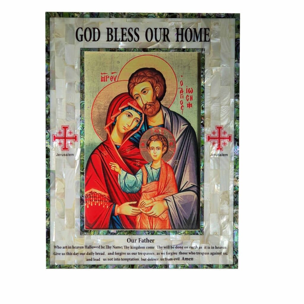 Mother of Pearl God Bless Our Home with Holy Family Icon - Holy Land ...