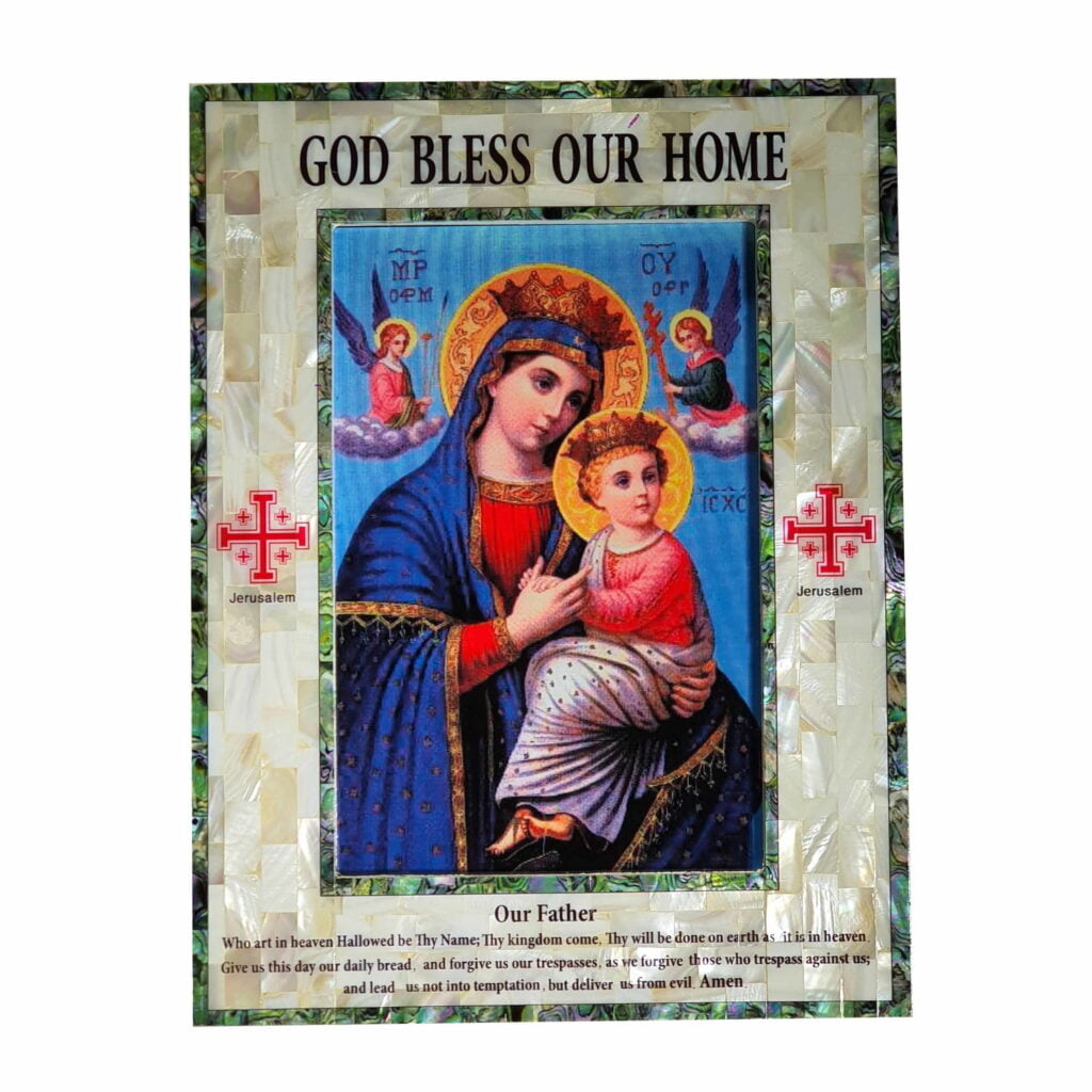 God Bless Our Home Mother of Pearl Virgin Mary with Baby Icon - Holy ...
